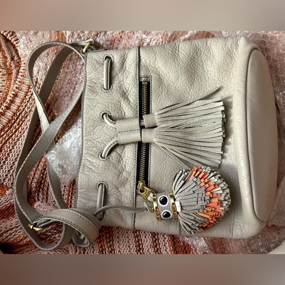 Fossil | Bags | Fossil Light Gray Leather Tassels Crossbody Drawstring ...